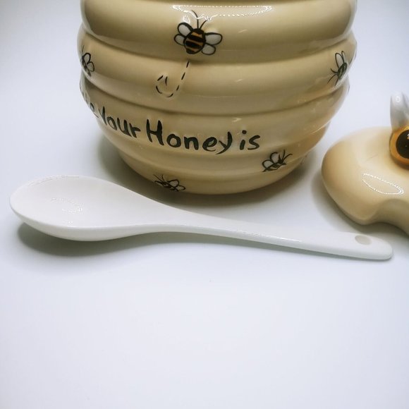 GANZ | Dining | Ceramic Honey Pot Bee Hive Honey Jar With Spoon | Poshmark